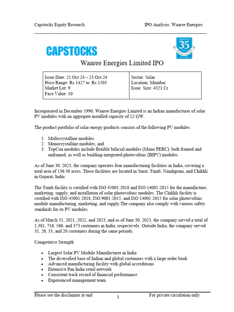 Waaree Energies IPO Insights | PDF | Photovoltaics | Solar Panel