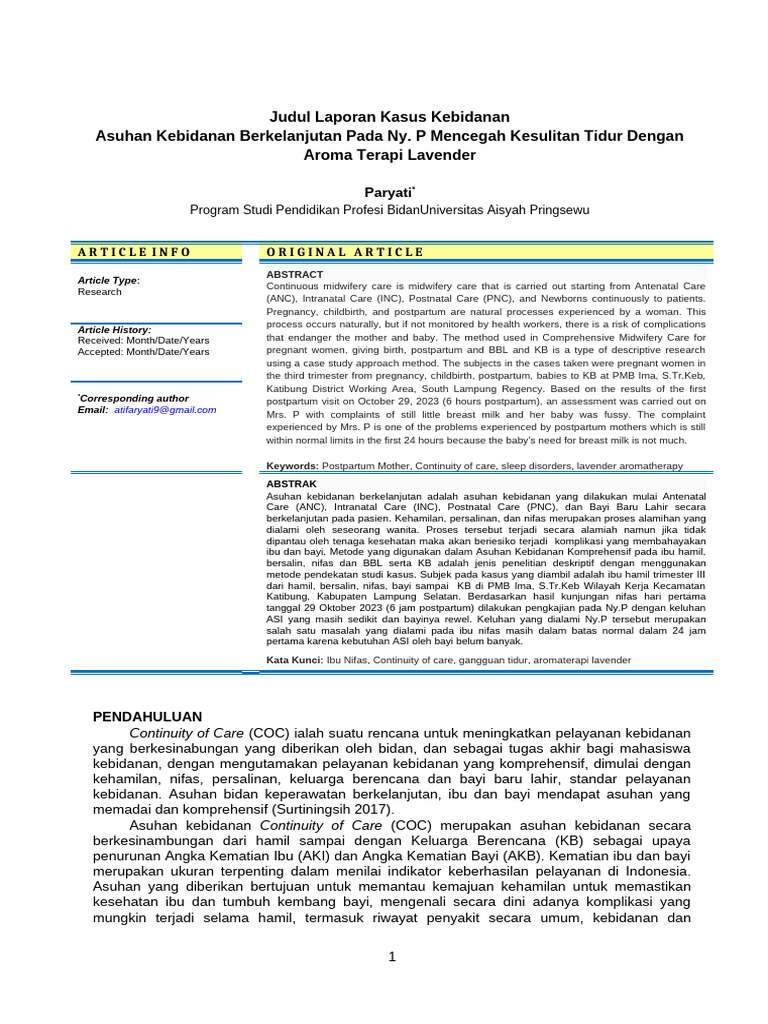 Template Articel Case Study - Profesi - PARYATI | PDF | Kesehatan Holistik