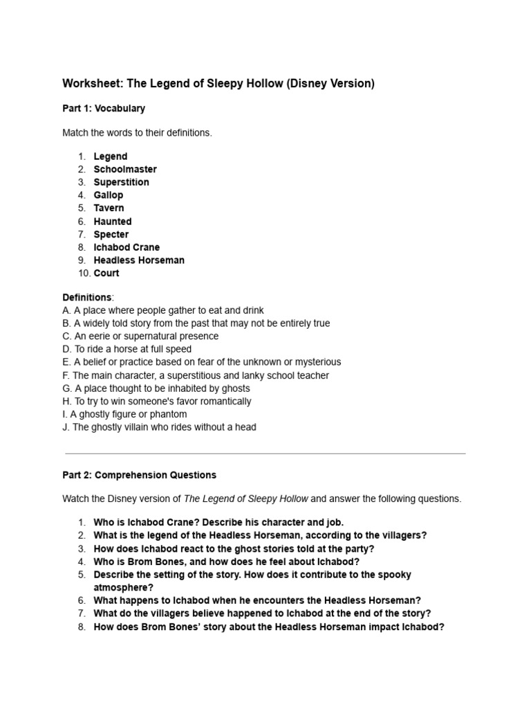 Worksheet - The Legend of Sleepy Hollow (Disney Version) | PDF | The ...