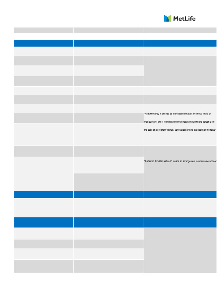 Metlife Benefit | PDF | Deductible | Physical Therapy
