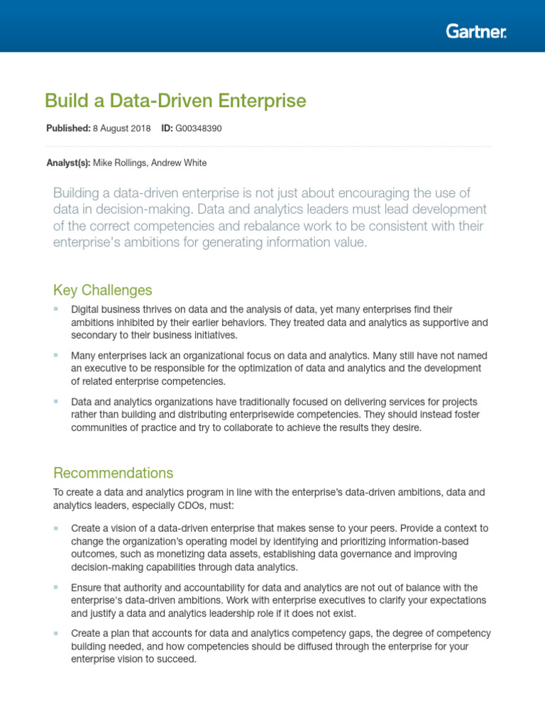 Gartner Data Analytics Brazil RN Build A Data Driven Enterprise | PDF | Analytics | Data Science