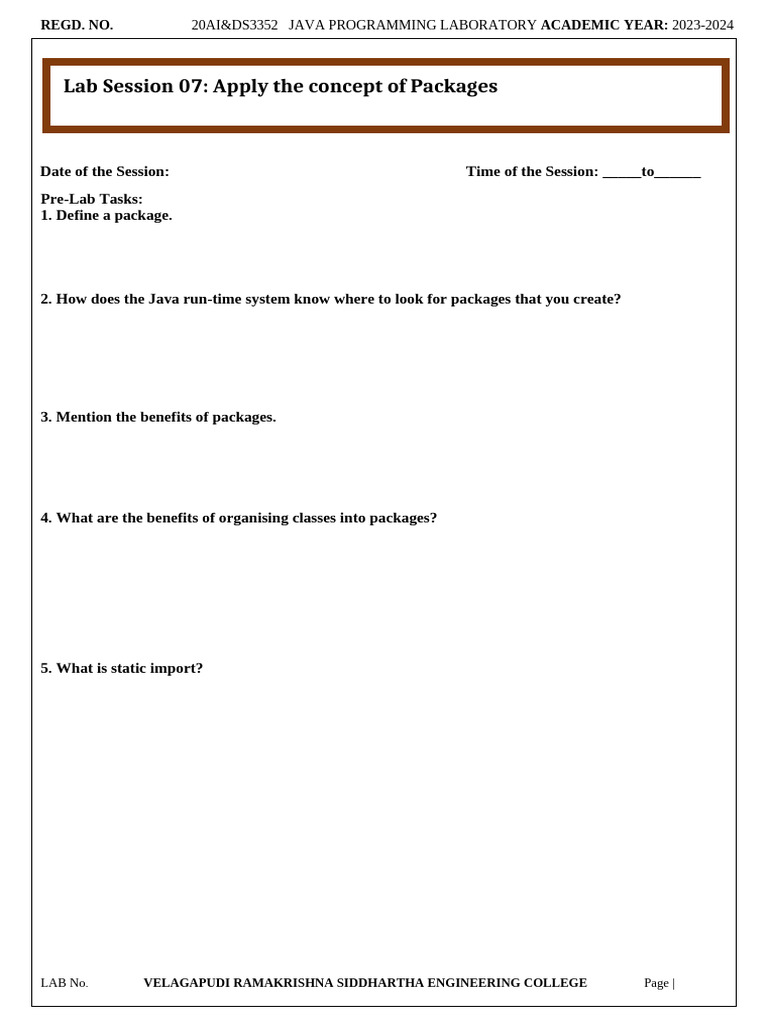Java Programming Lab: Packages Tasks | PDF | Area | Software Engineering
