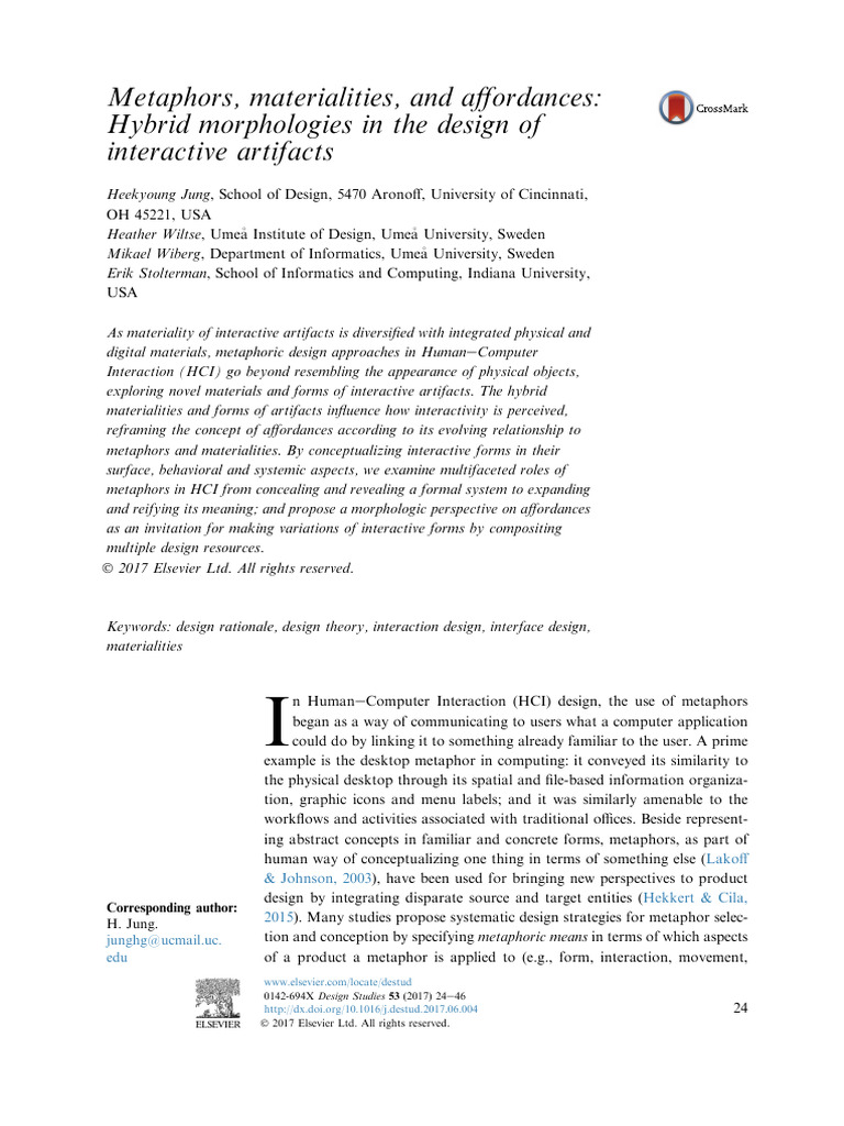 Metaphors, Materialities, and A - Heekyoung Jung | PDF | Human–Computer Interaction | Metaphor
