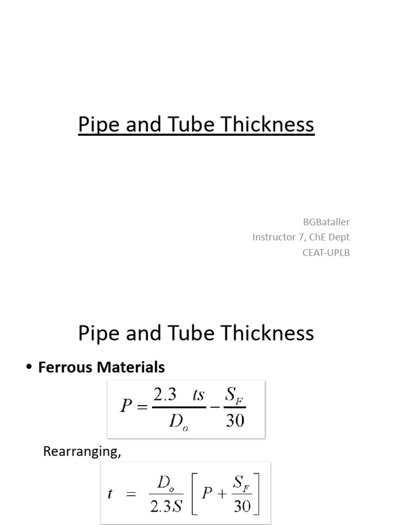 Pipe and Tube Thickness: Bgbataller Instructor 7, Che Dept Ceat-Uplb | PDF