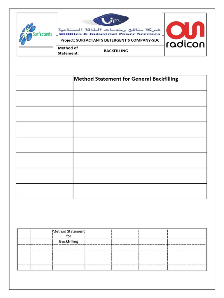 Method Statement For Backfilling | PDF | Specification (Technical Standard)