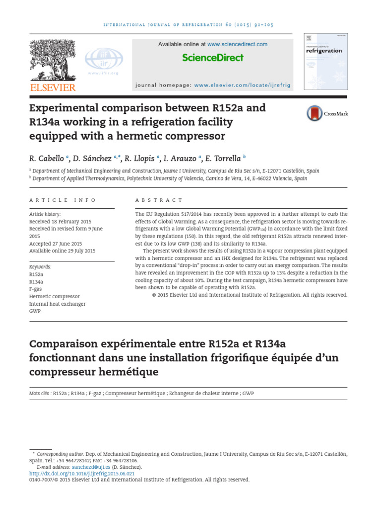 Comparativa R134a-R152a | PDF | Flow Measurement | Refrigeration