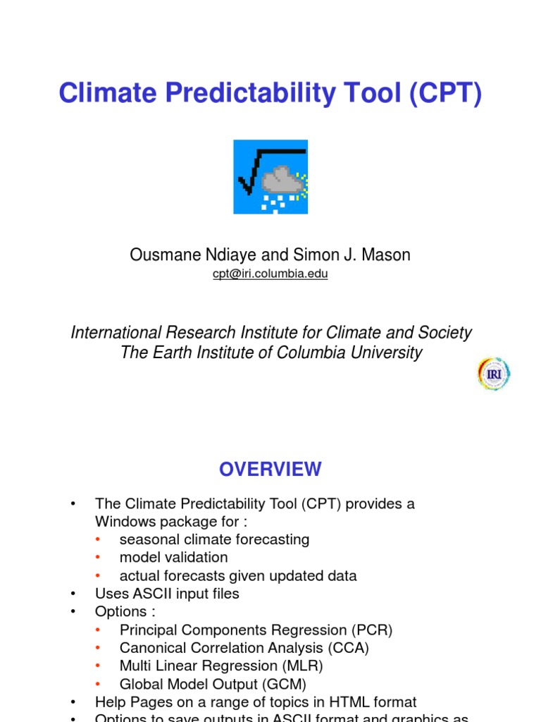 Climate Predictability Tool (CPT): A Guide to Using the Software for ...