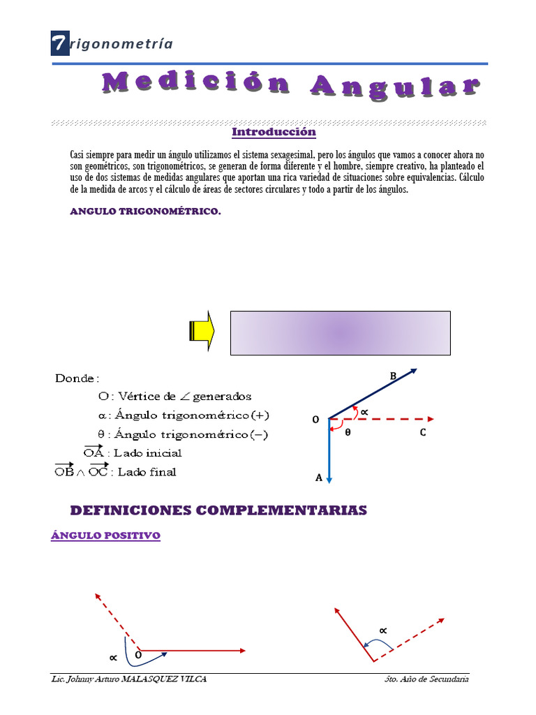TRIGONOMETRIA 5° - Medicion Angular | PDF | Ángulo | Trigonometría