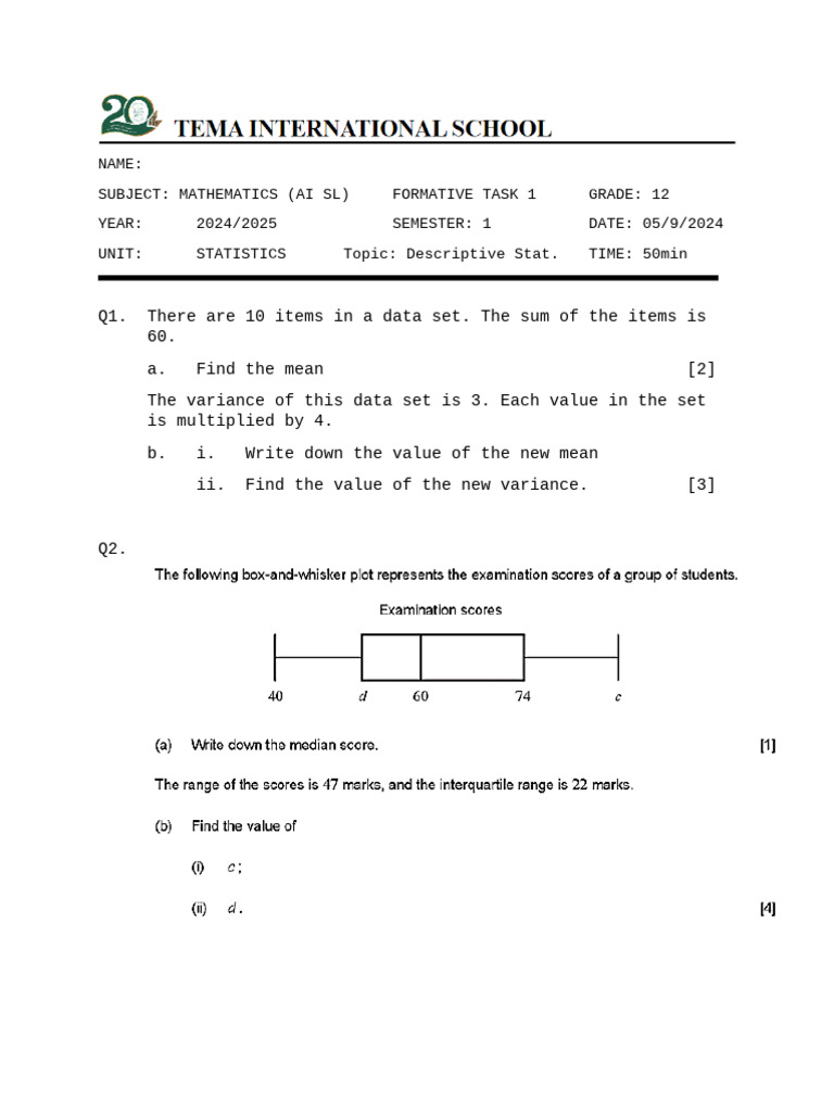 DP2 - Formative - 1 AI SL Math | PDF | Career & Growth | Finance ...