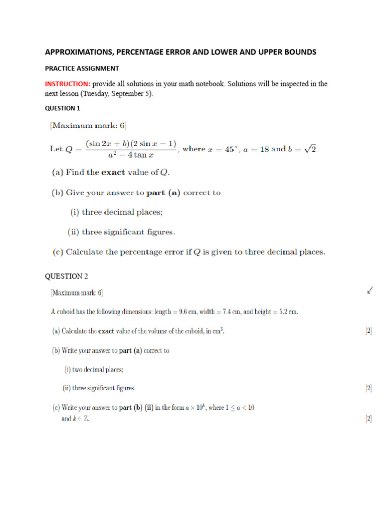 Math Practice: Approximations & Errors | PDF