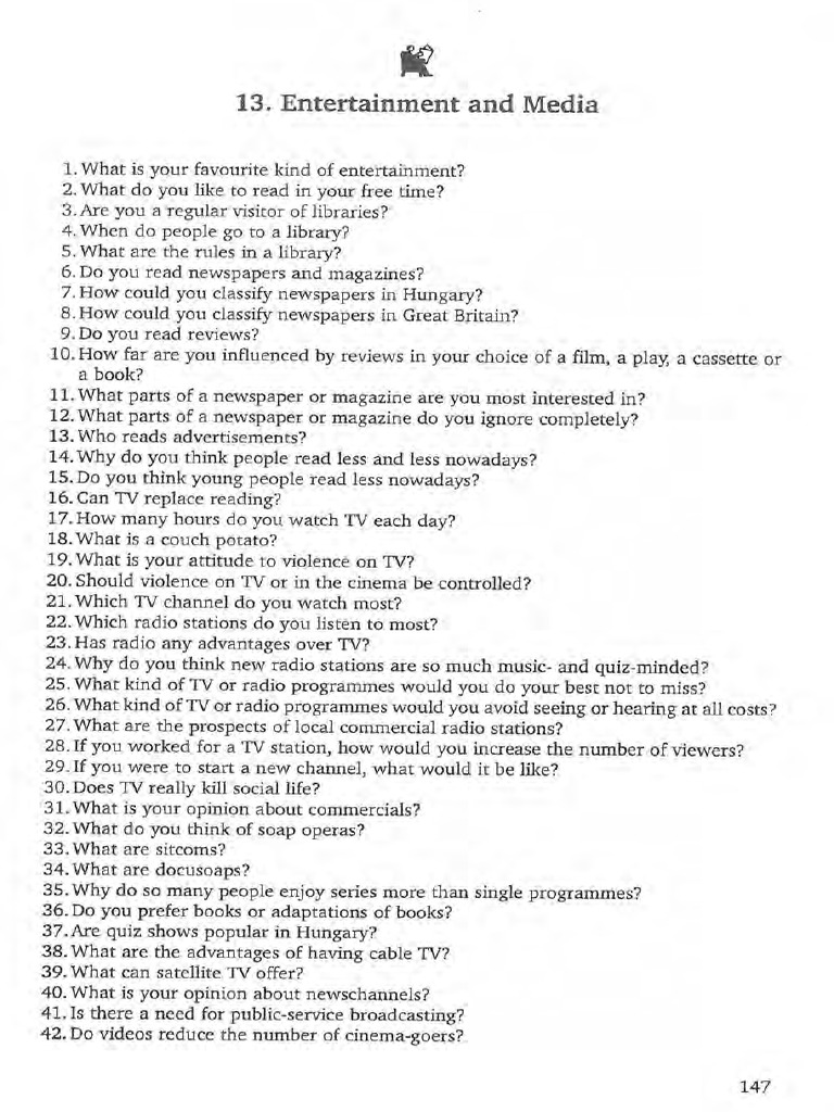 Entertainment and Media Questions | PDF
