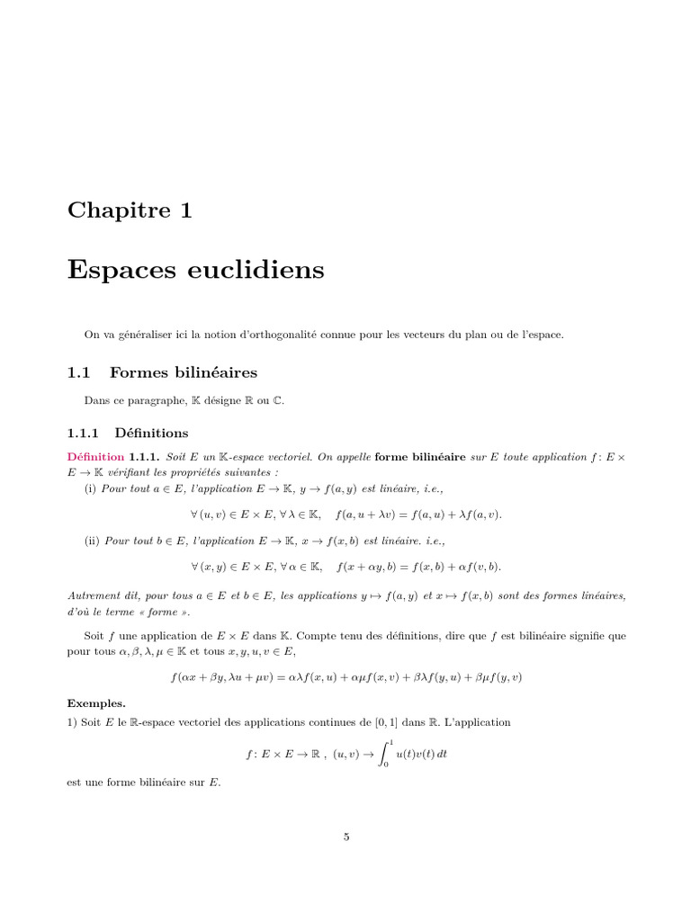 Espaces Euclidiens et Formes Bilinéaires | PDF | Espace euclidien ...