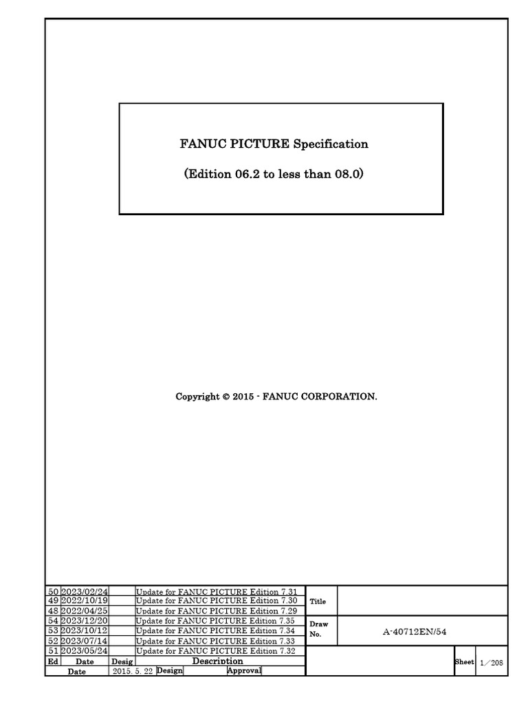 Fanuc Picture - Specification For Software From Ed. 06.2 Until Ed. 08.0 ...
