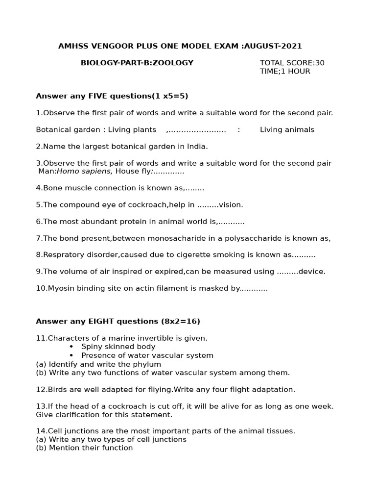 Zoology Model Exam Quesion-2021 | PDF | Chemical Synapse | Endocrine System