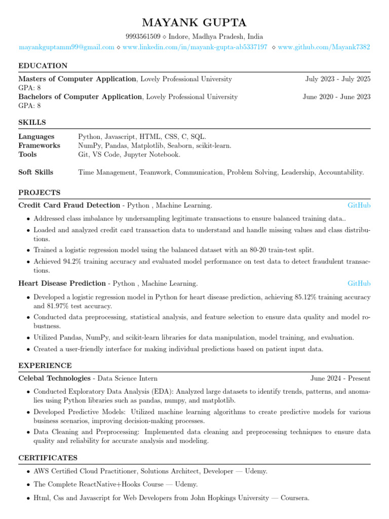 Mayank Resume | PDF | Machine Learning | Python (Programming Language)