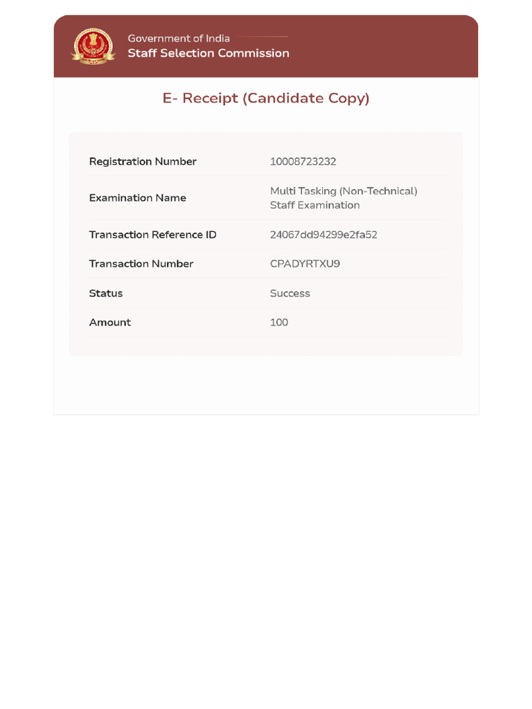 SSC Mts Fees Receipt | PDF