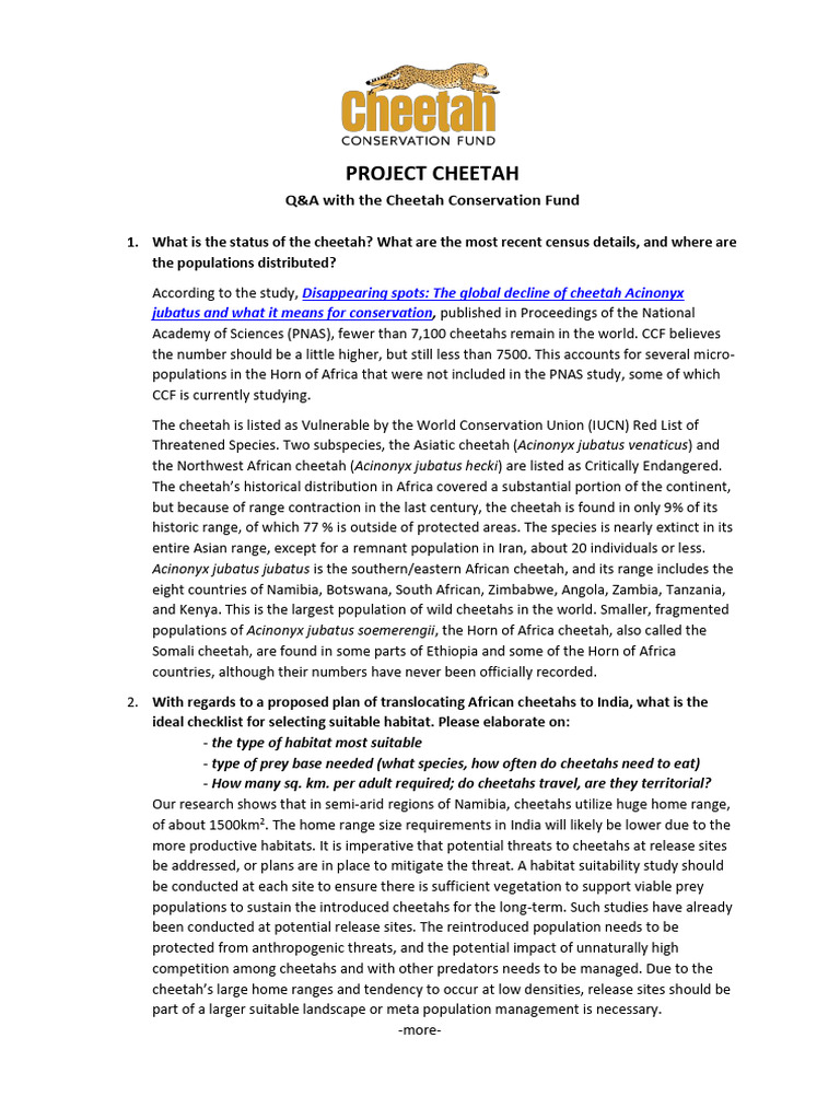 Project Cheetah QA With CCF FINAL | PDF | Natural Environment | Ecology