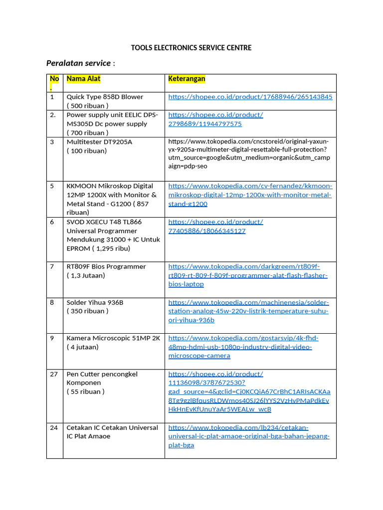 Tools Service Electronics LOW END | PDF | Office Equipment ...
