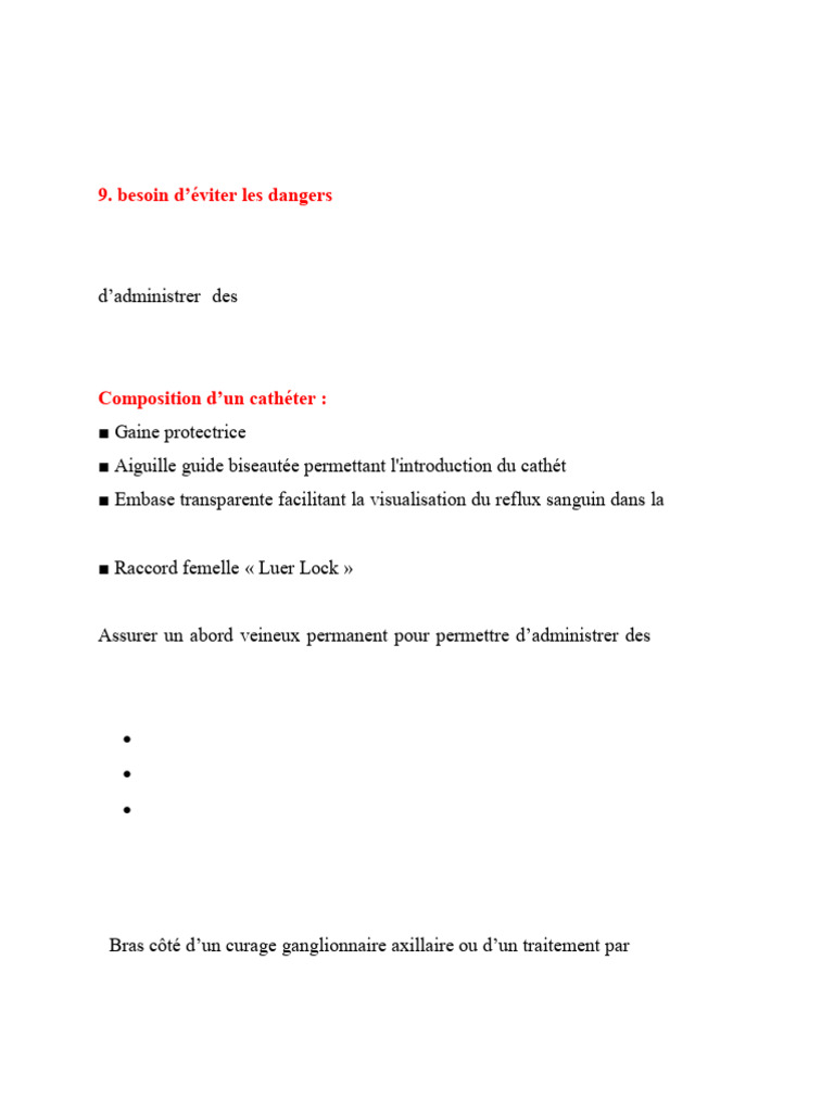 Utilisation du cathéter court en soins | PDF | Cathéter | Médecine clinique