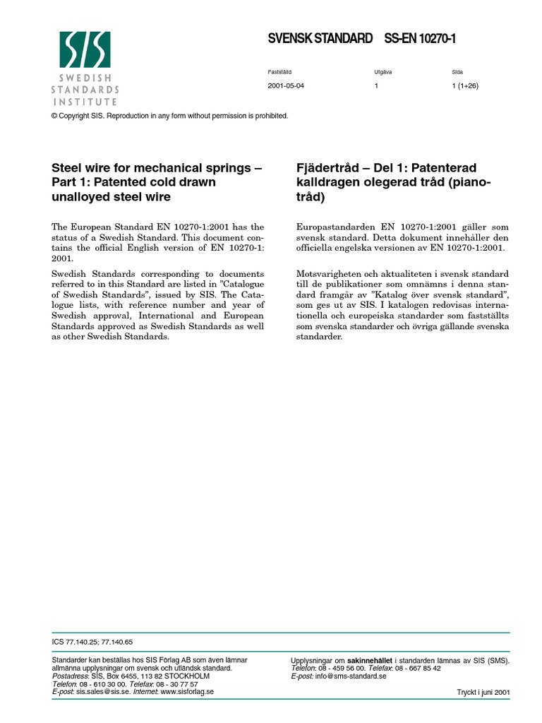 En 10270 1 en PDF | PDF | Stress (Mechanics) | Wire