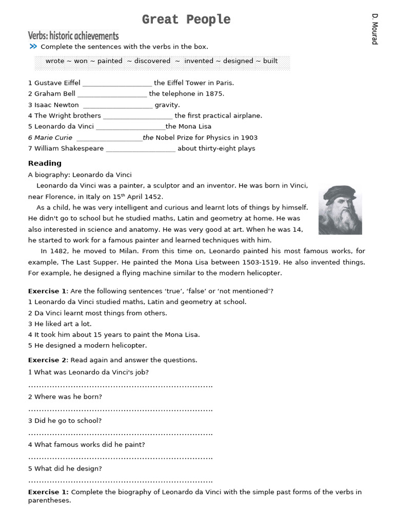 Famous People Test | PDF | Leonardo Da Vinci