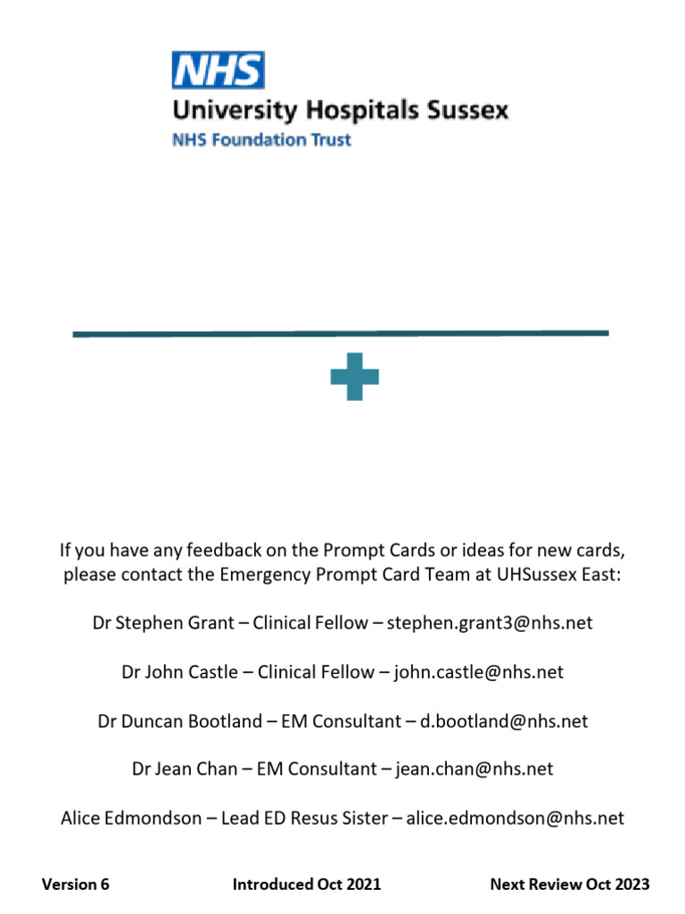 All ED Prompt Cards (Brighton PRH) | PDF | Medical Specialties | Human ...