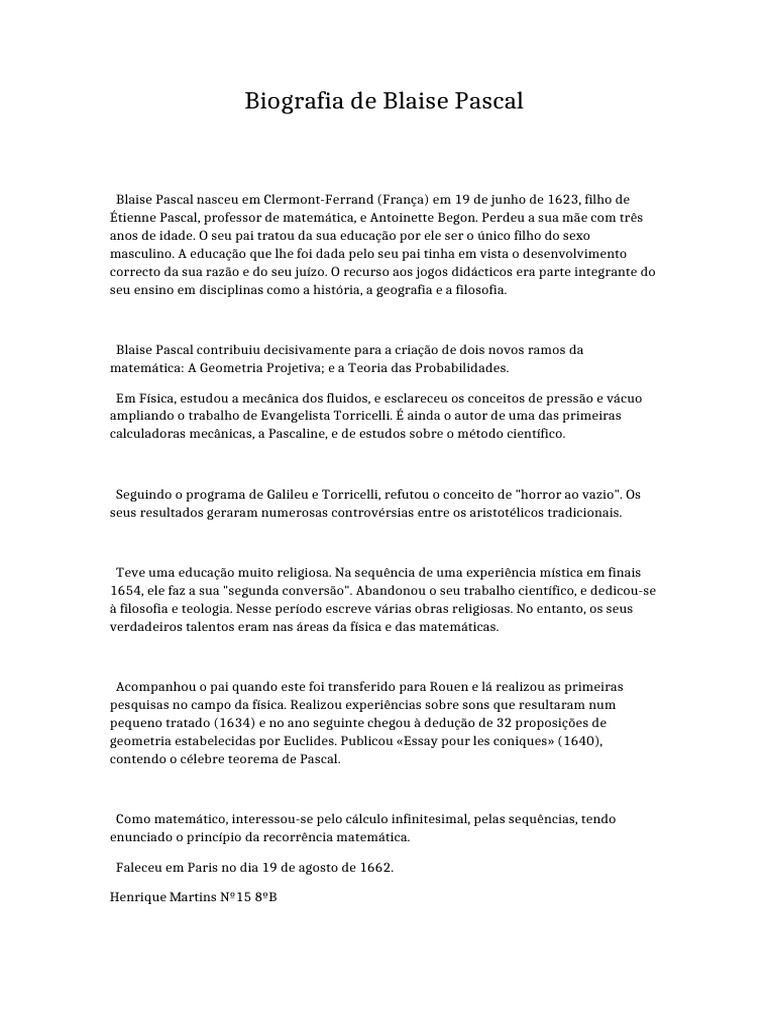 Biografia de Blaise Pascal | PDF