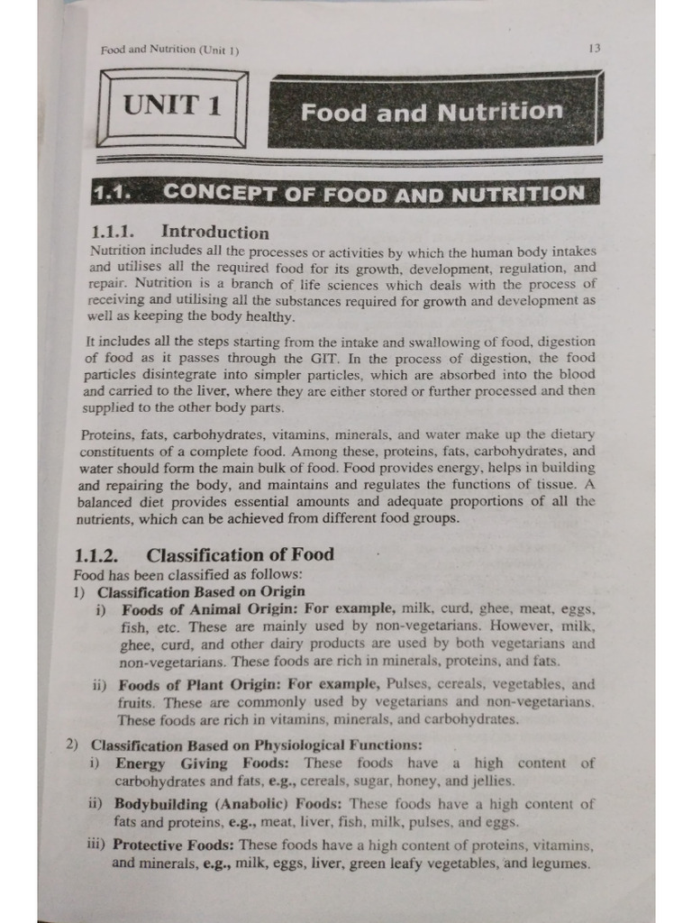 Food, Nutrition and Hygiene Unit-1 | PDF