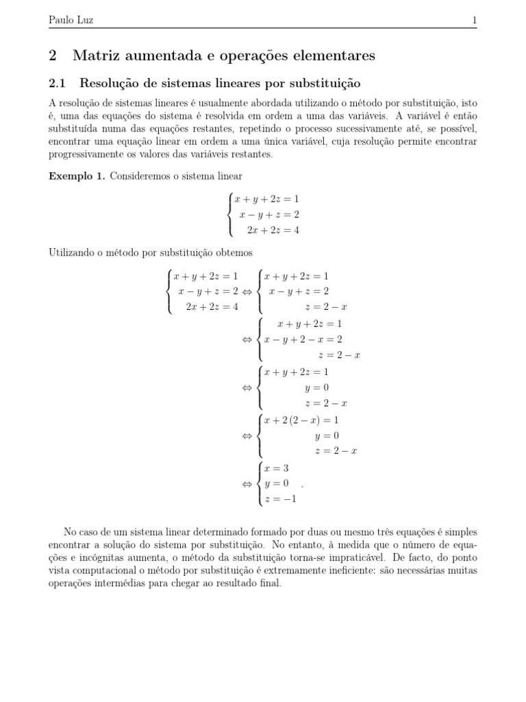 2 Matriz Aumentada | PDF | Sistema de equações lineares | Matriz ...