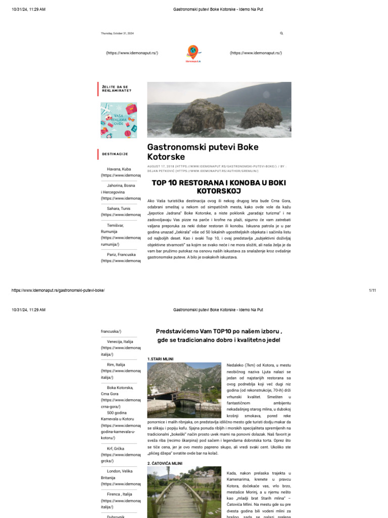 Gastronomski Putevi Boke Kotorske - Idemo Na Put | PDF