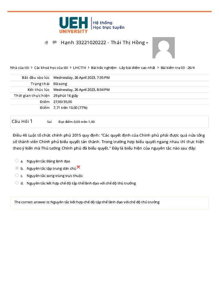 Bài kiểm tra 03 - 26 - 4 - H | PDF