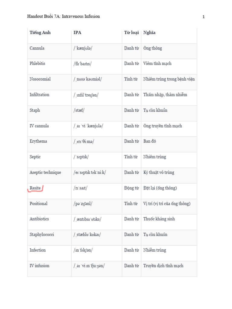 Handout Bu I 7A: Intravenous Infusion: Ti NG Anh IPA T Lo I NGH A | PDF