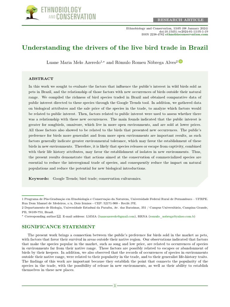 Understanding The Drivers of The Live Bird Trade I | PDF | Birds | Species