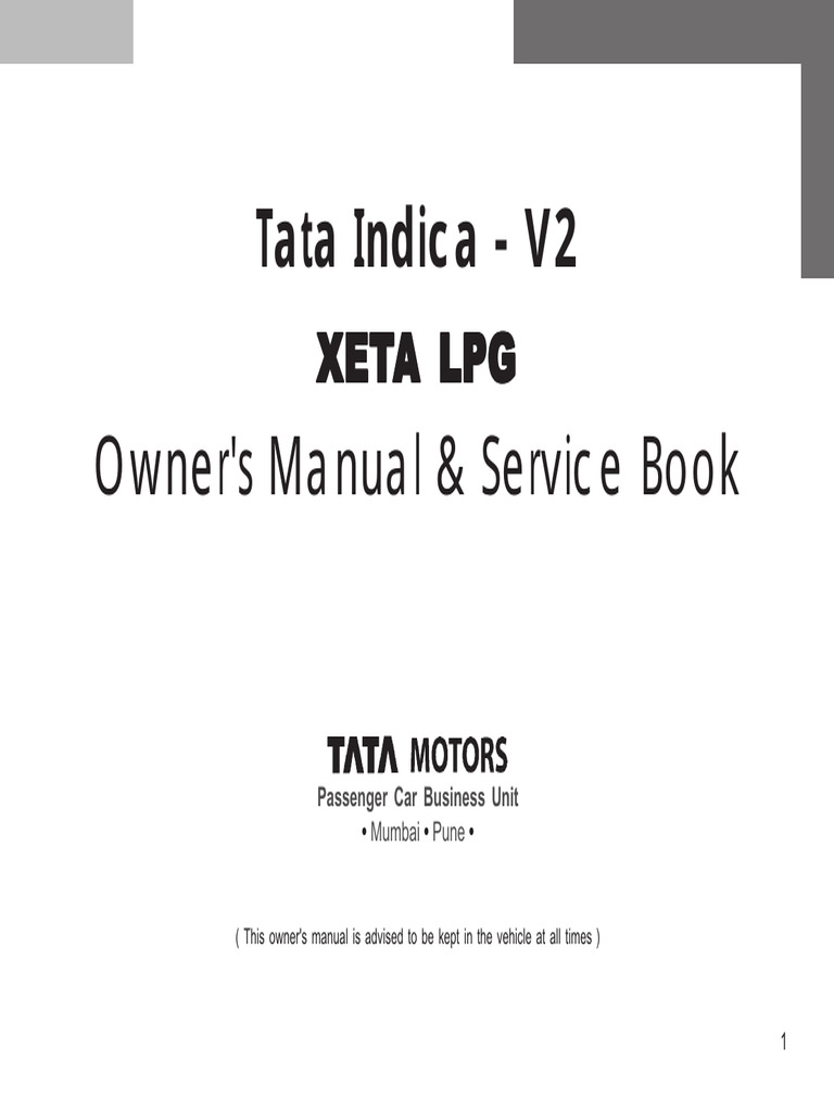 Tata Indica - V2 Owner's Manual & Service Book - Tata Motors | PDF ...