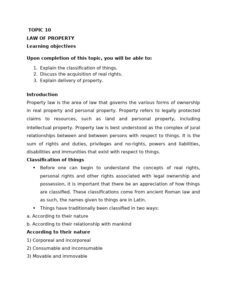 Inconsumable Property Classification | PDF | Property | Common Law