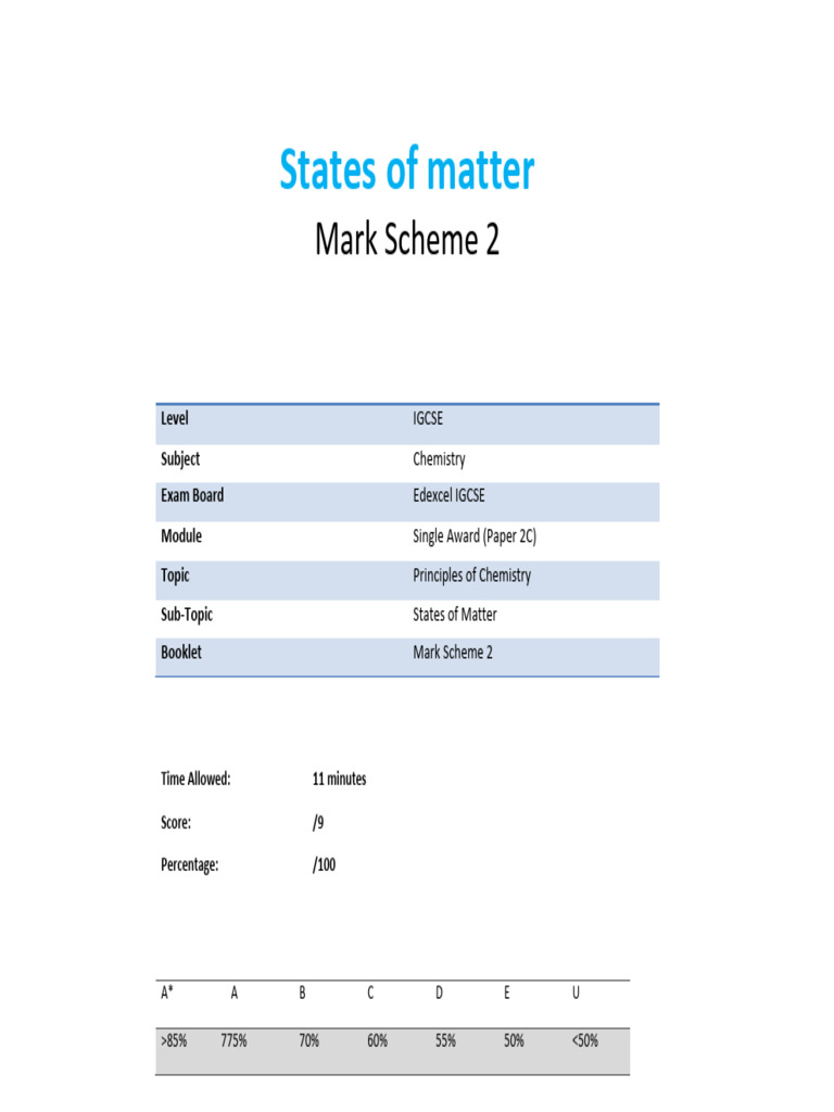 IGCSE Chemistry Mark Scheme: States of Matter | PDF | Qualifications ...