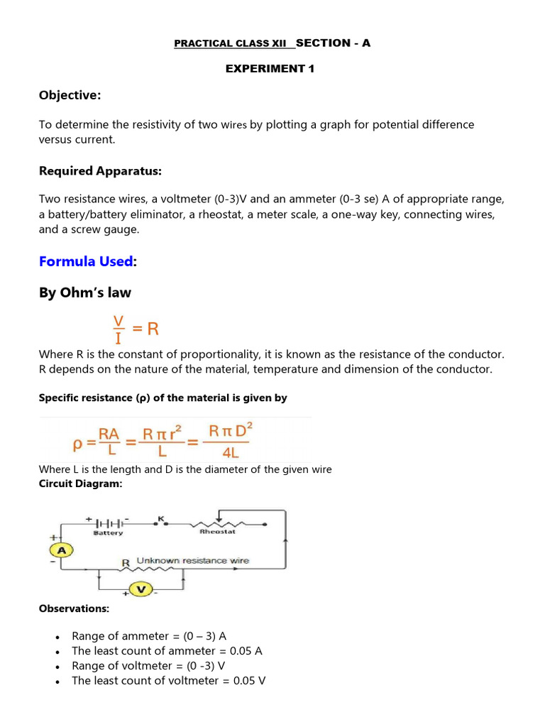 Practical Sec A | PDF | Electrical Resistance And Conductance | Voltage