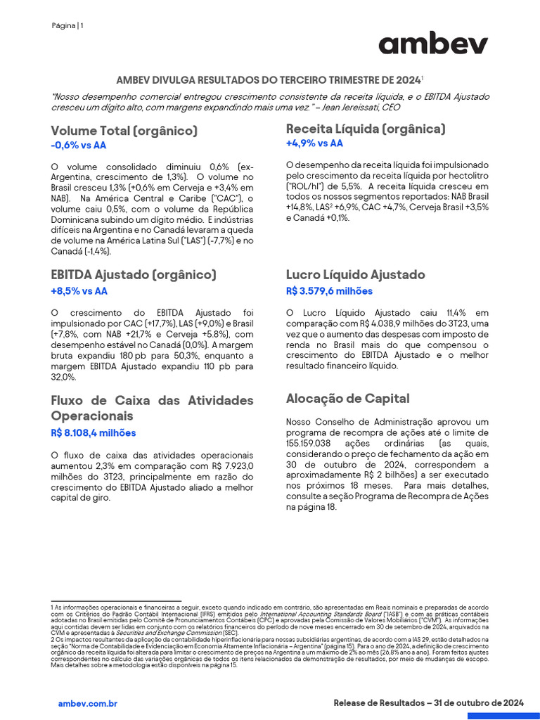 Ambev 3t24 | PDF | Contabilidade | Economias