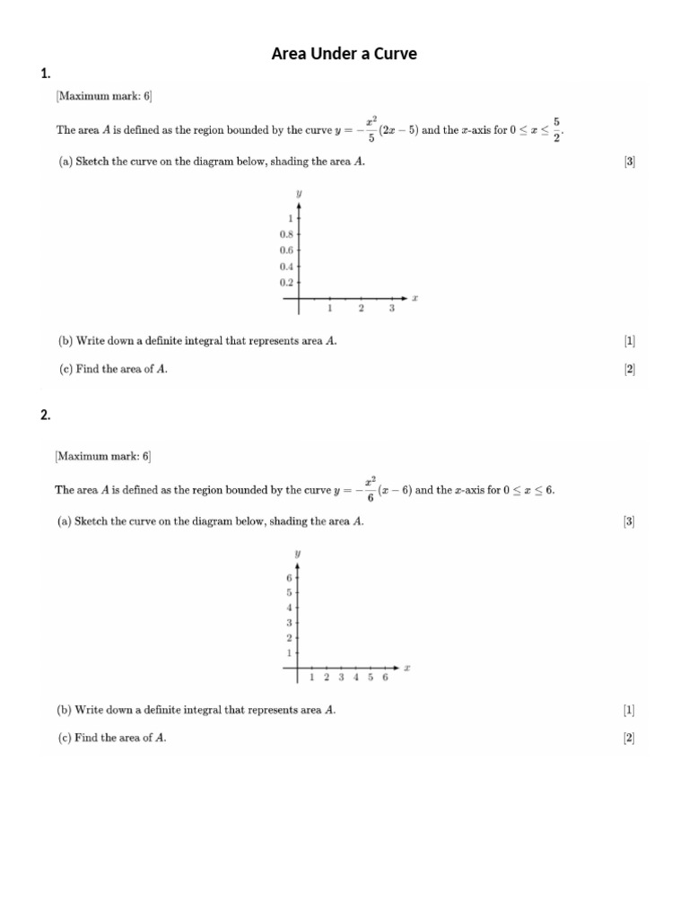G12 Calculus IB Questions Area Under A Curve | PDF | Teaching Methods ...