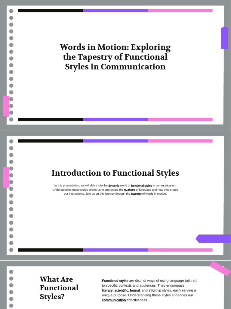 Slidesgo Words in Motion Exploring The Tapestry of Functional Styles in Communication ...