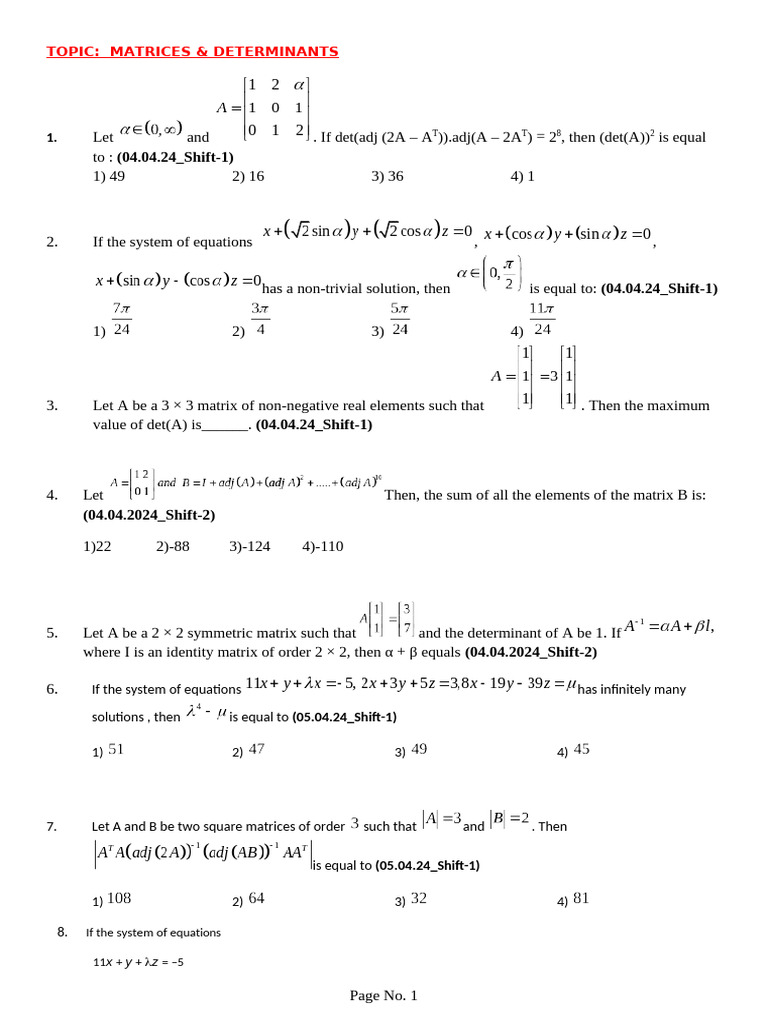 Matrices & Determinants | PDF | Matrix (Mathematics) | Determinant