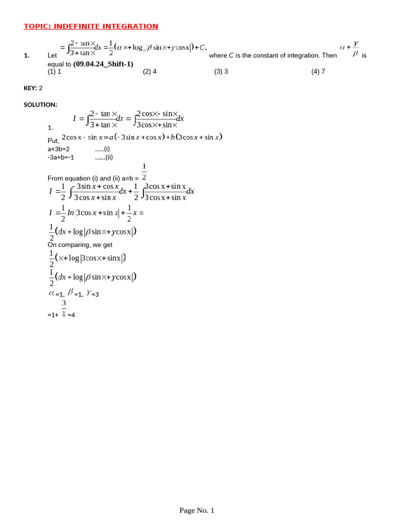 Indefinite Integration | PDF | Teaching Methods & Materials | Science & Mathematics