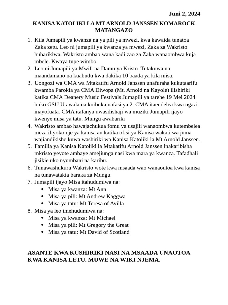 Matangazo 2 Juni 2024 | PDF
