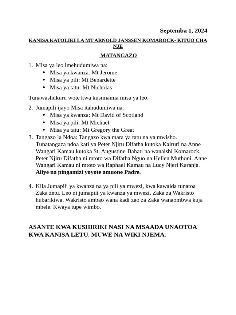 Matangazo 1st September 2024 | PDF
