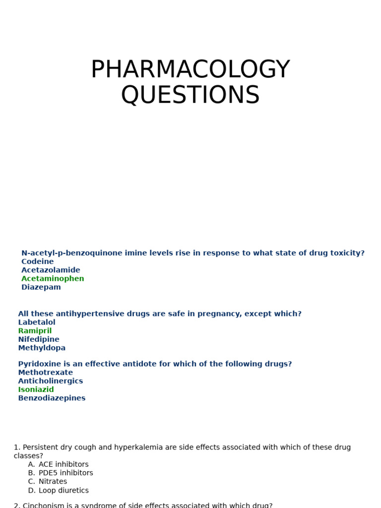 Pharmacology Drug Interaction Questions | PDF | Kidney | Benzodiazepine
