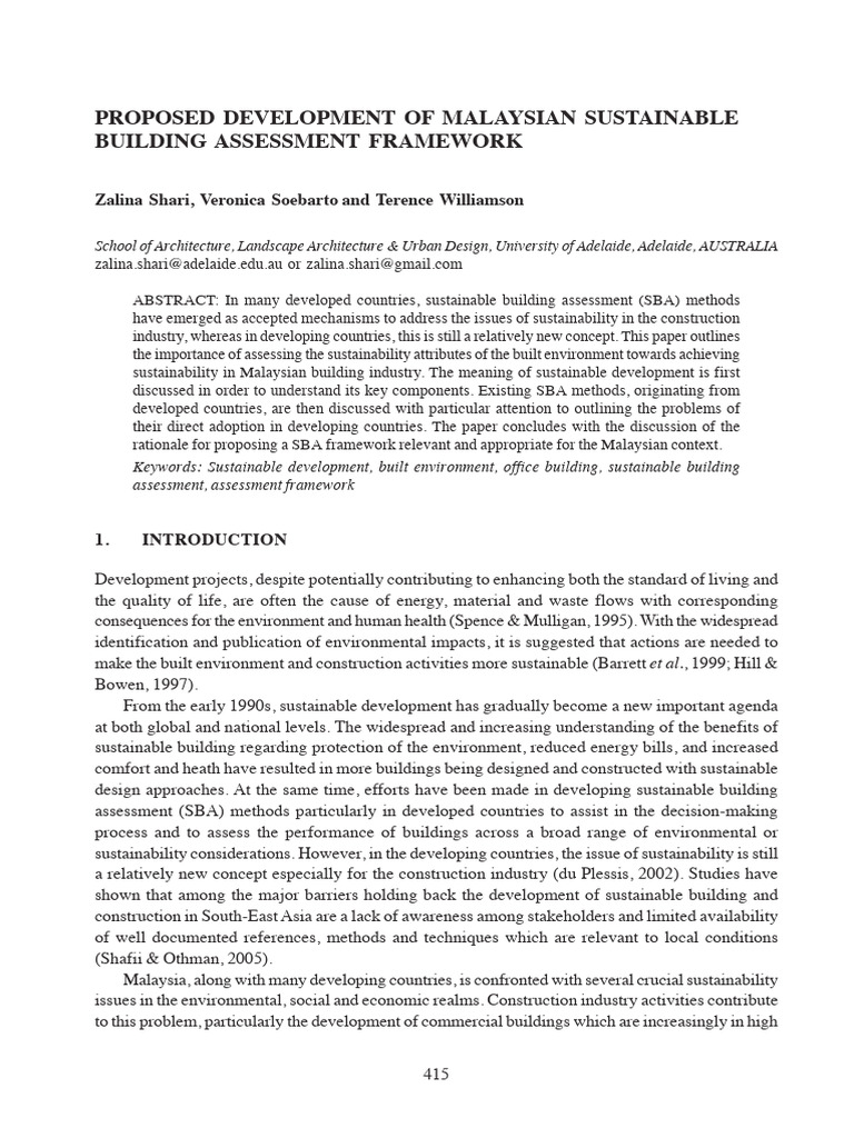 Malaysian Sustainable Building Assessment Framework | PDF ...