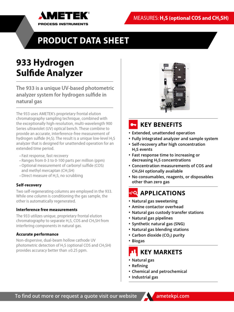 933 H2S Analyzer Product Overview | PDF | Natural Gas | Chemical ...