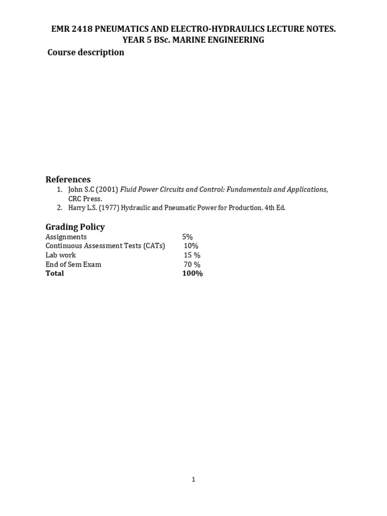 EMR 2418 - Pneumatics Notes 1 | PDF | Pressure Measurement | Pressure