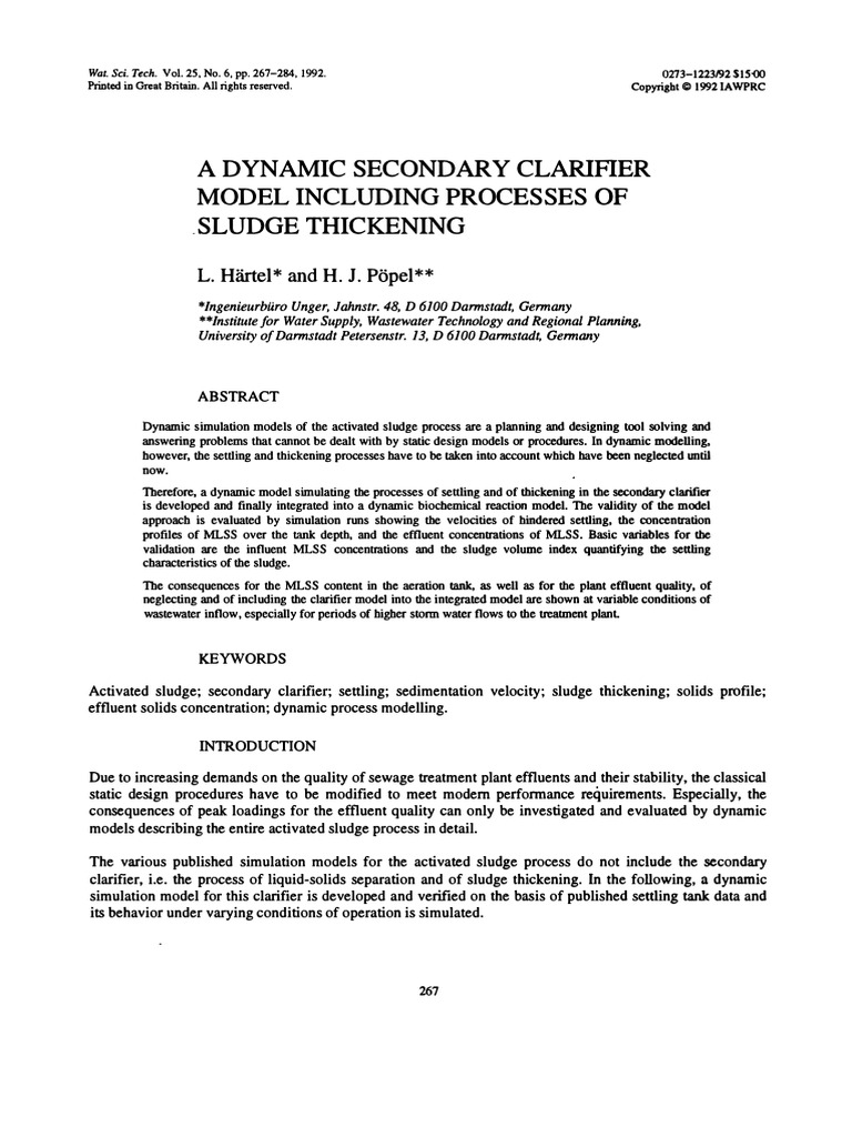 A Dynamic Secondary Clarifier Model Including Processes of Sludge ...