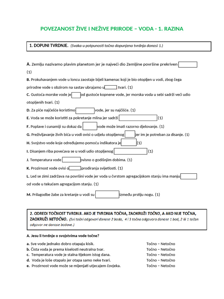 Povezanost Žive I Nežive Prirode Voda Odgovori | PDF